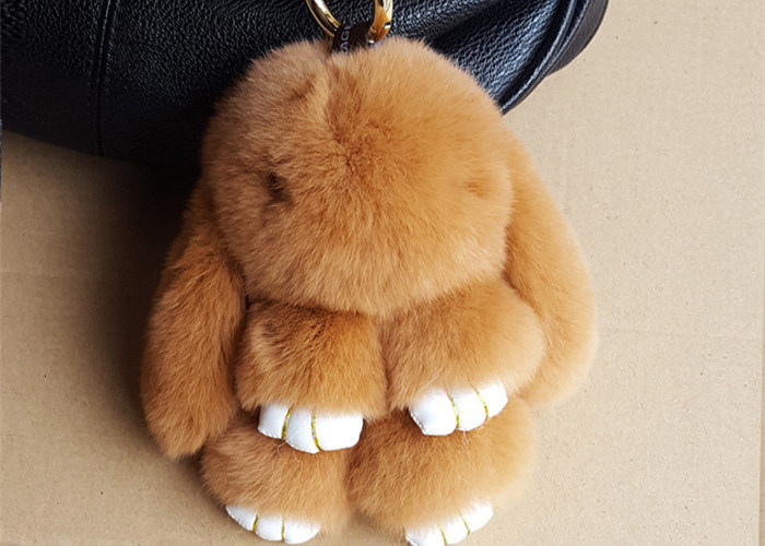 Nice Brown Rabbit Fur Keychain , Bunny Fur Doll Key Chain for Women Bag ...