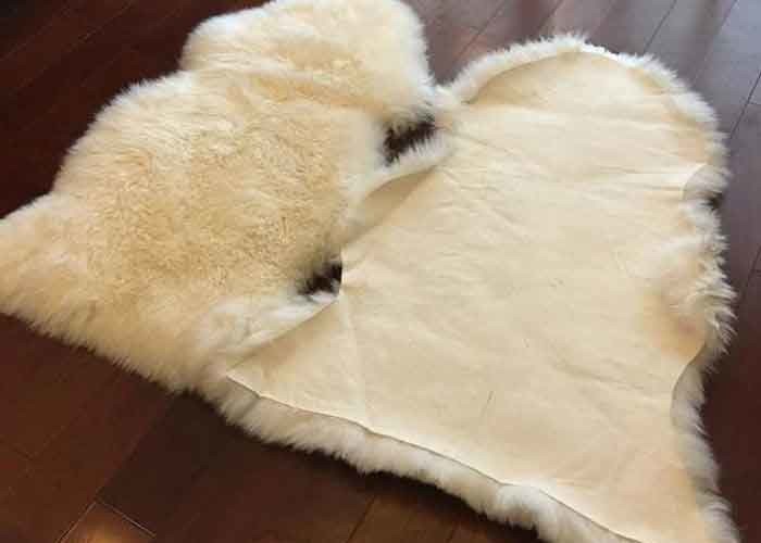 Long Hair Wool Real Sheepskin Rug With Natura White Sheep Shape 60 X 90cm